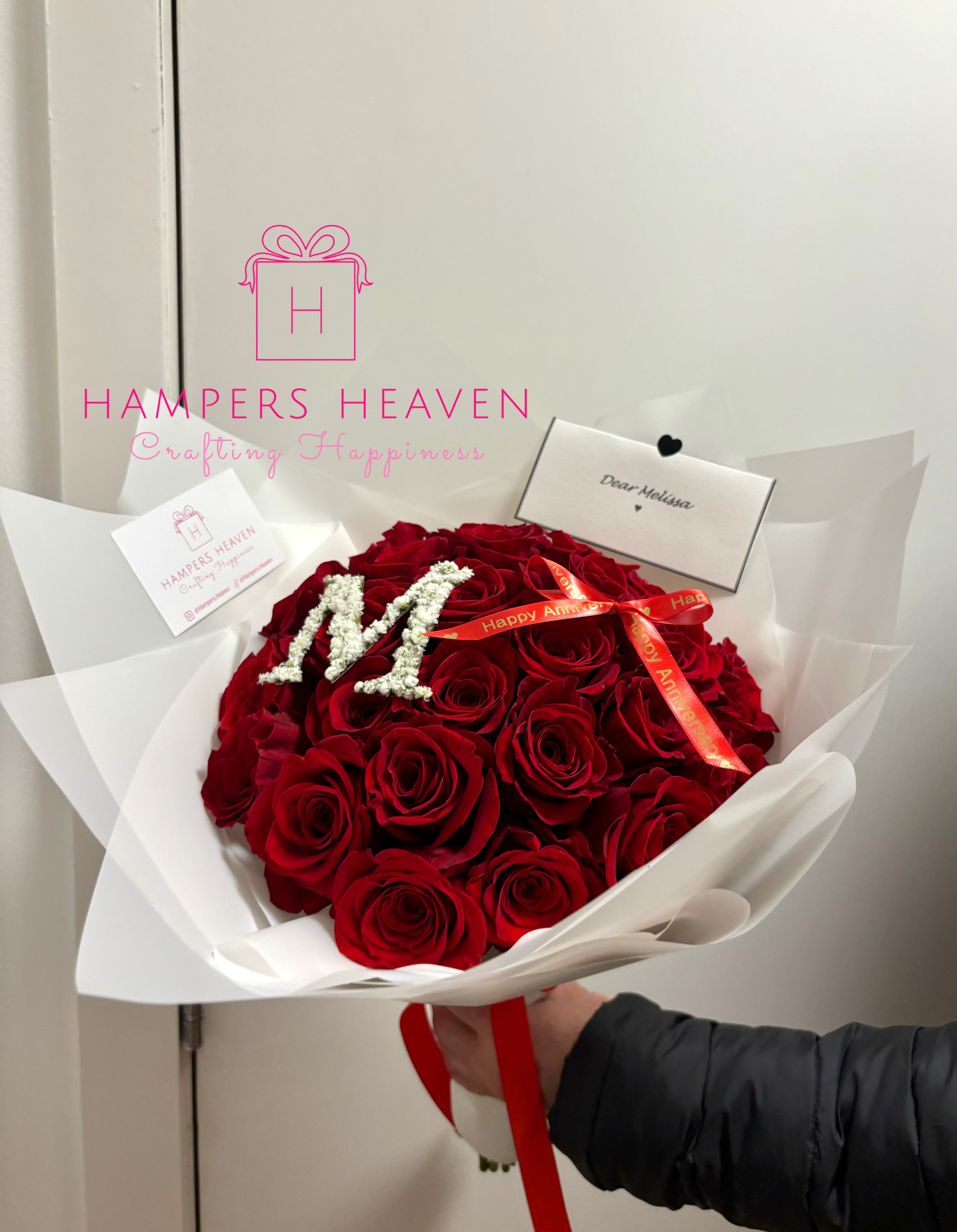 Medium Fresh Red Rose Bouquet with Letter Initial – Hampers Heaven